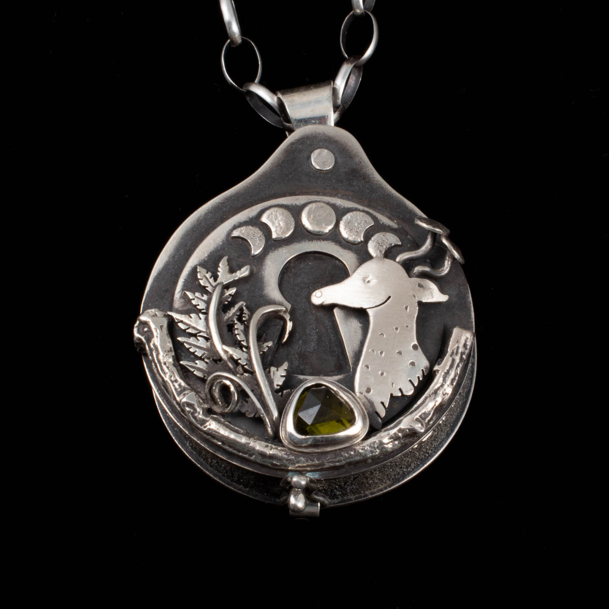 Mushroom Deer Keyhole Locket- Sphene – Rumination Jewelry